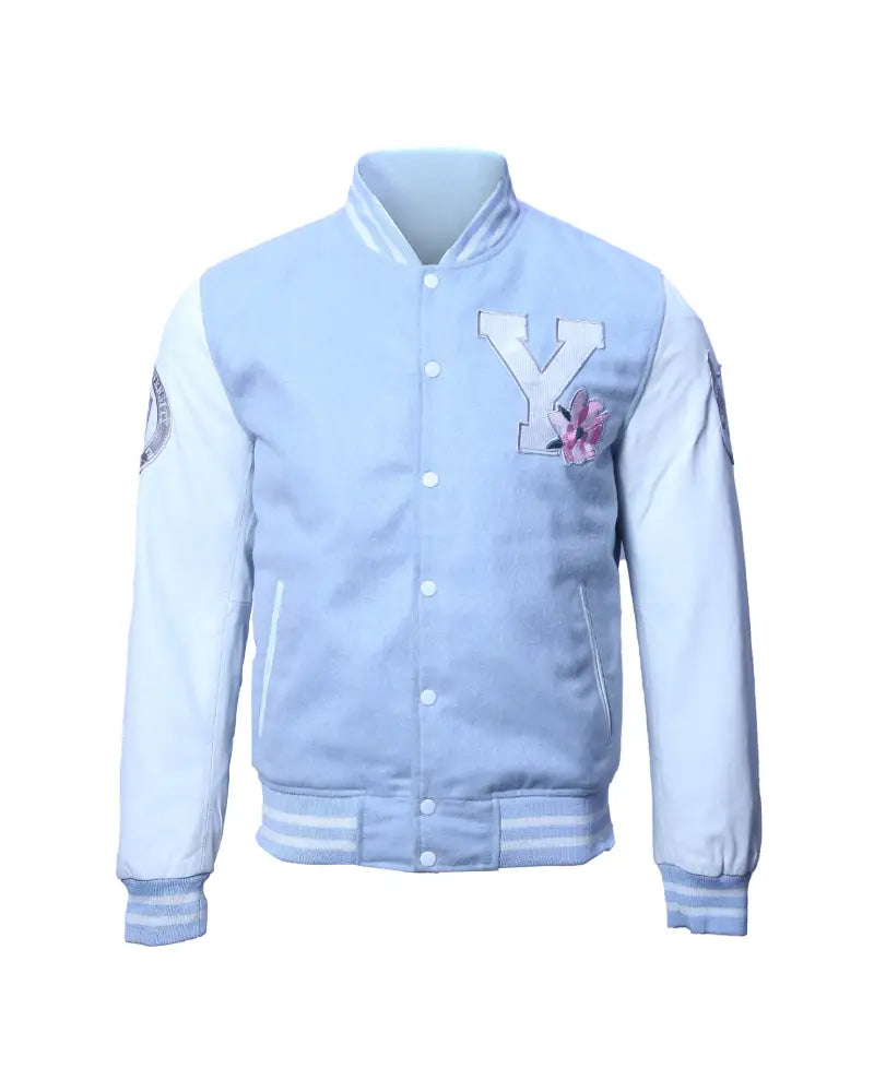 Men's Light Blue Varsity Jacket with White Sleeves - Classic Letterman ...