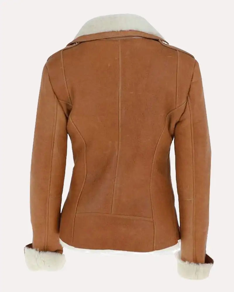 Women Leather 1Ten brown Fur shearling jacket - Jackets Junction ...